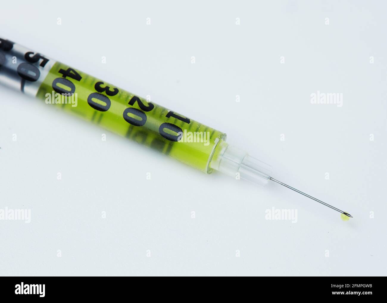 Injection needle, hyperdermic green liquid drug Stock Photo - Alamy