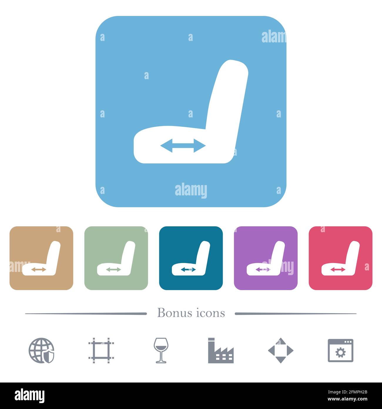 Car seat adjustment white flat icons on color rounded square ...