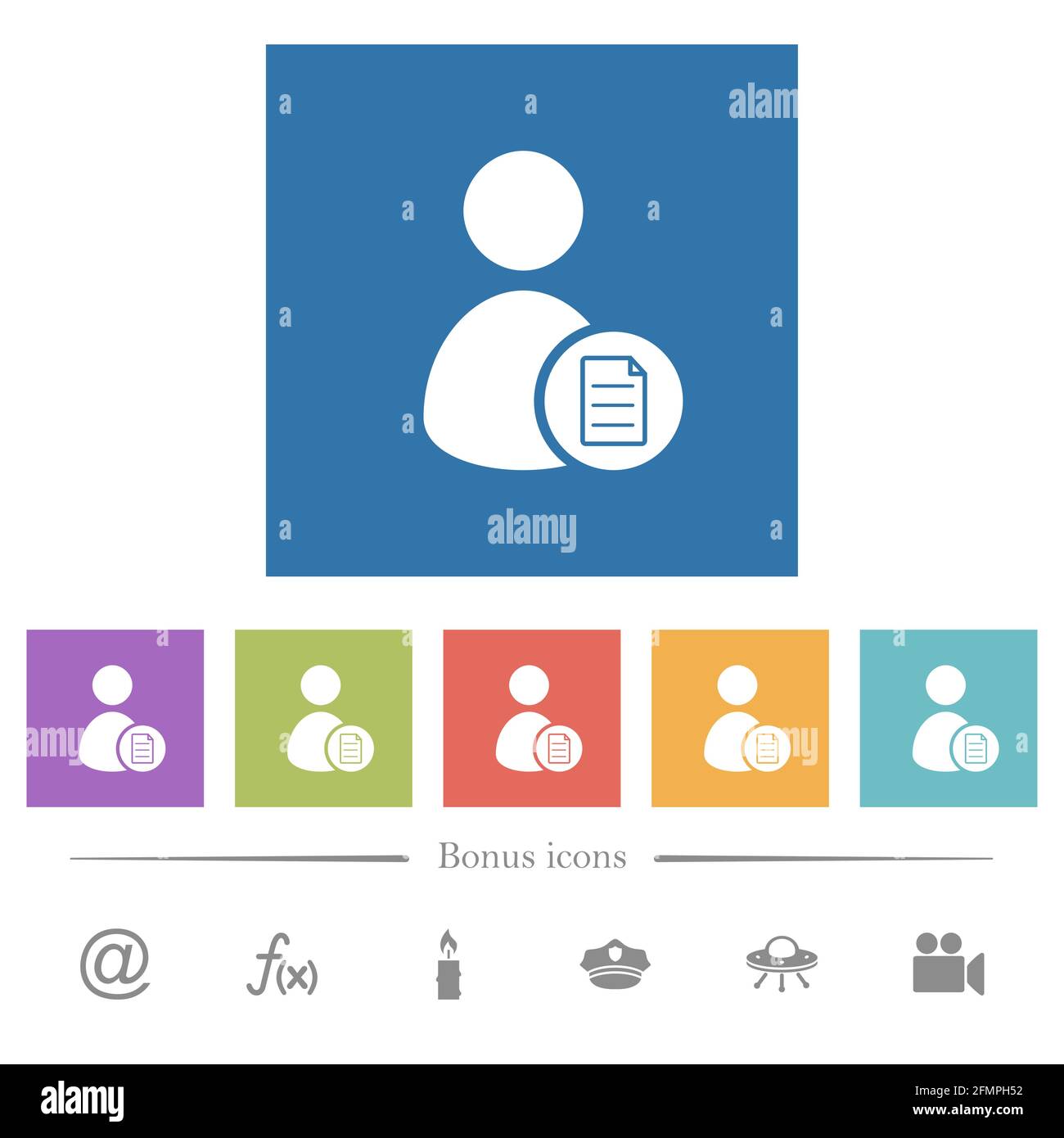 User account properties flat white icons in square backgrounds. 6 bonus ...