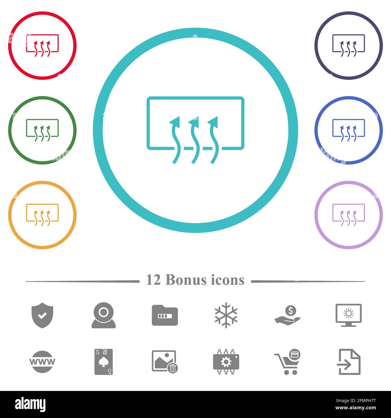 Rear window defrost flat color icons in circle shape outlines. 12 bonus ...