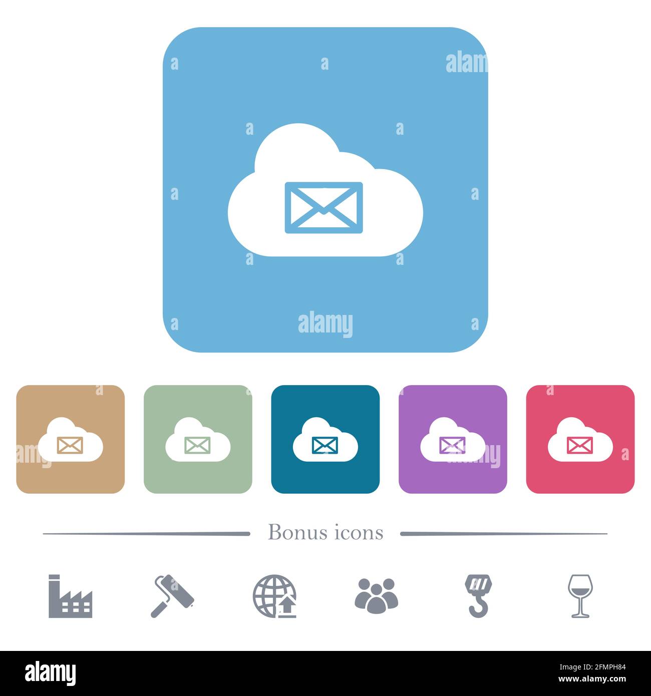 Cloud mail system white flat icons on color rounded square backgrounds ...