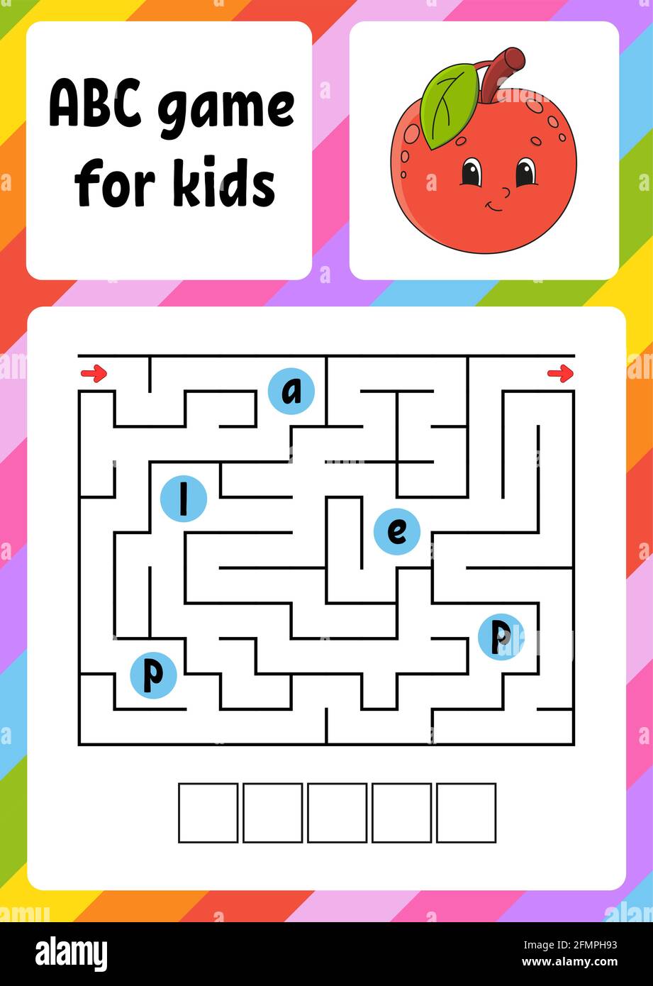 ABC maze for kids. Rectangle labyrinth. Activity worksheet. Puzzle for ...