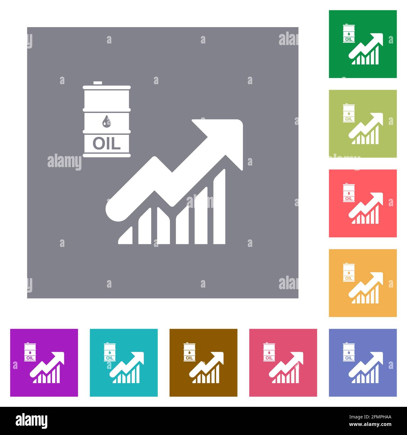 Oil trade graph flat icons on simple color square backgrounds Stock ...