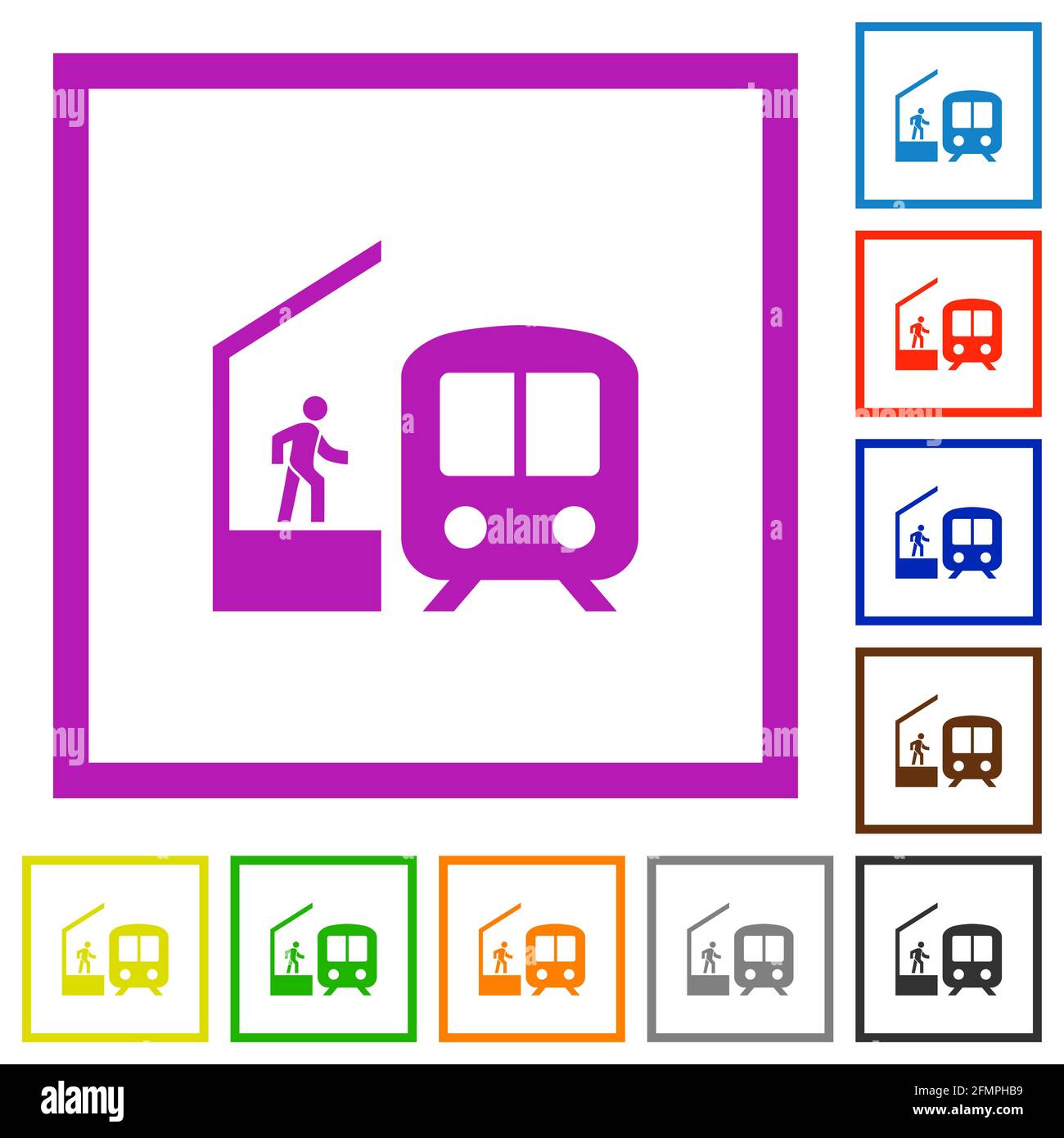 Train station flat color icons in square frames on white background ...