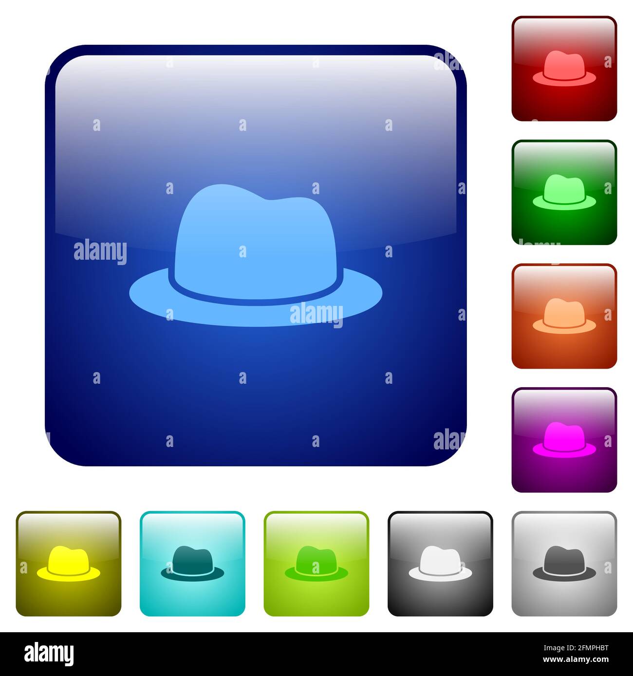 Single Hat icons in rounded square color glossy button set Stock Vector ...