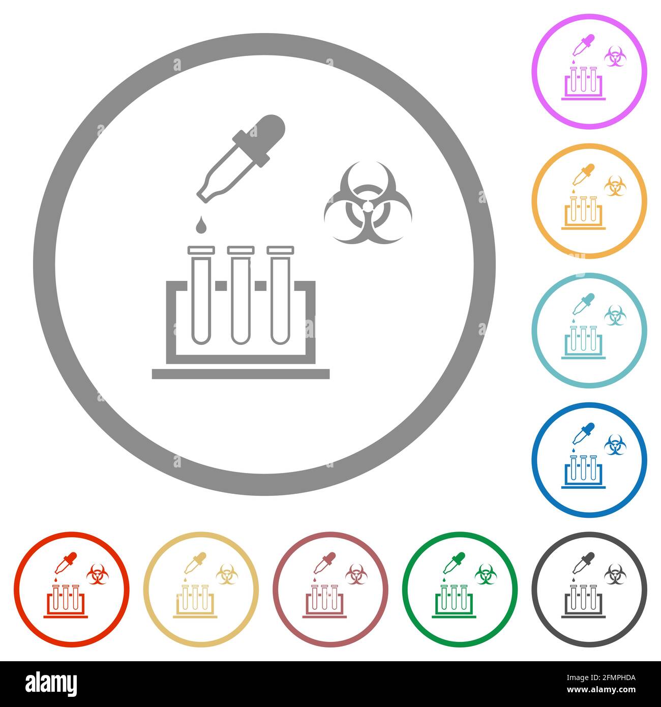 Biological experiment flat color icons in round outlines on white ...