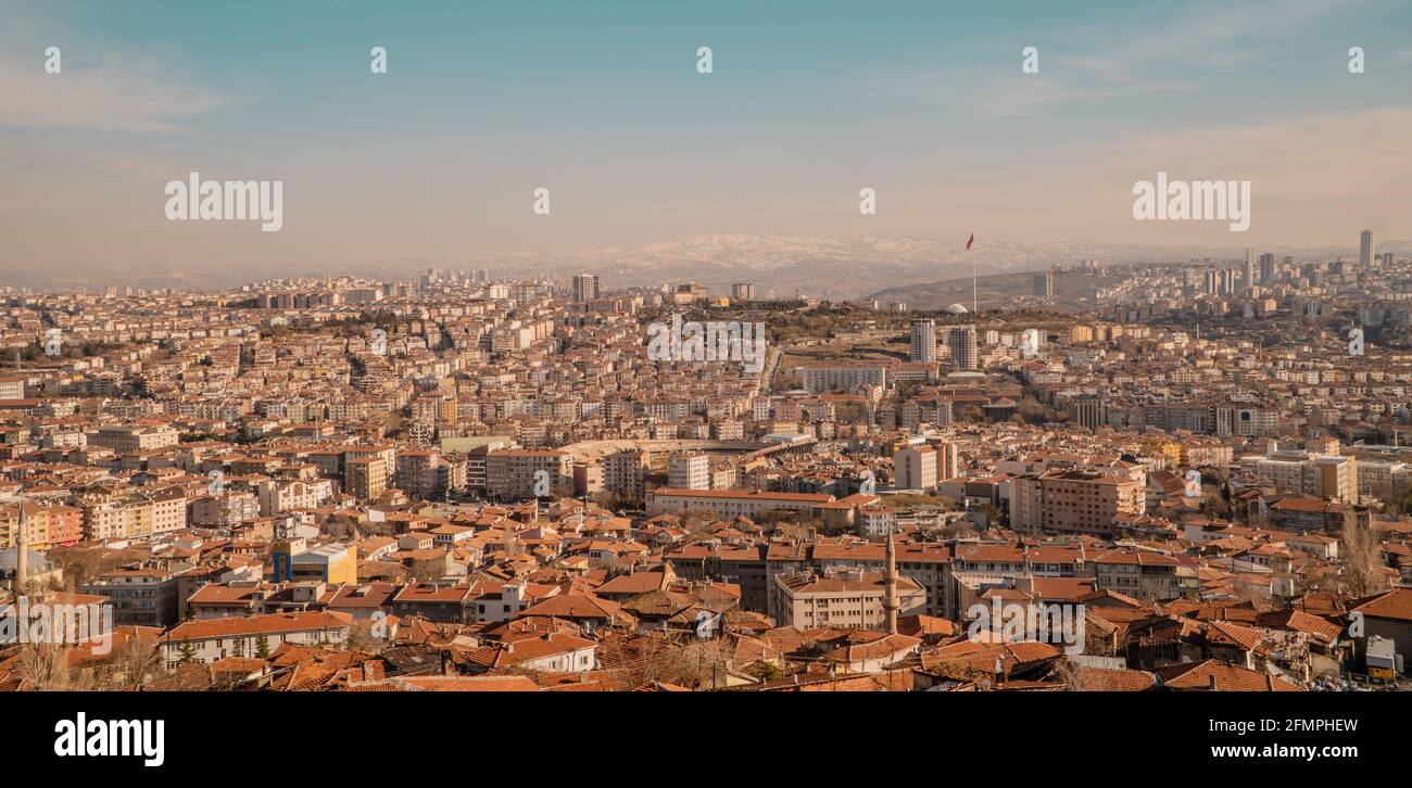 Aerial panoramic view of the cityscape of Ankara, Turkey seen from ...