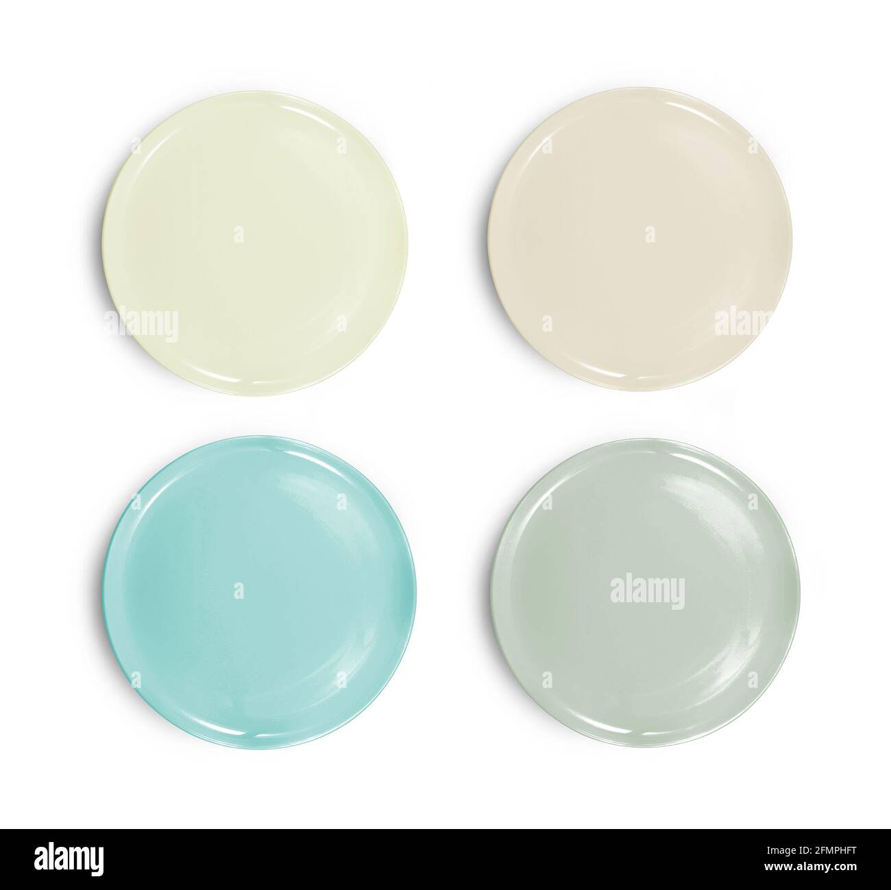 collection of ceramic plate on white background Stock Photo - Alamy