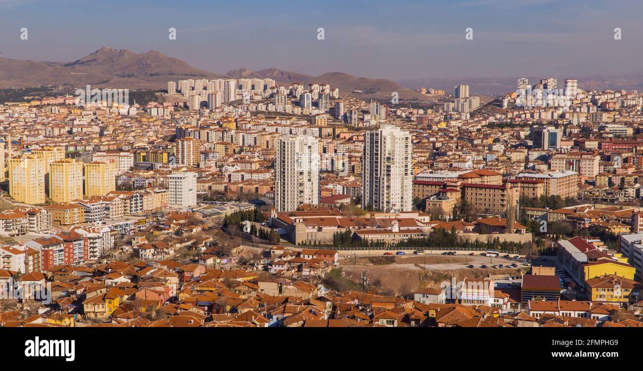 Aerial panoramic view of the cityscape of Ankara, Turkey seen from ...