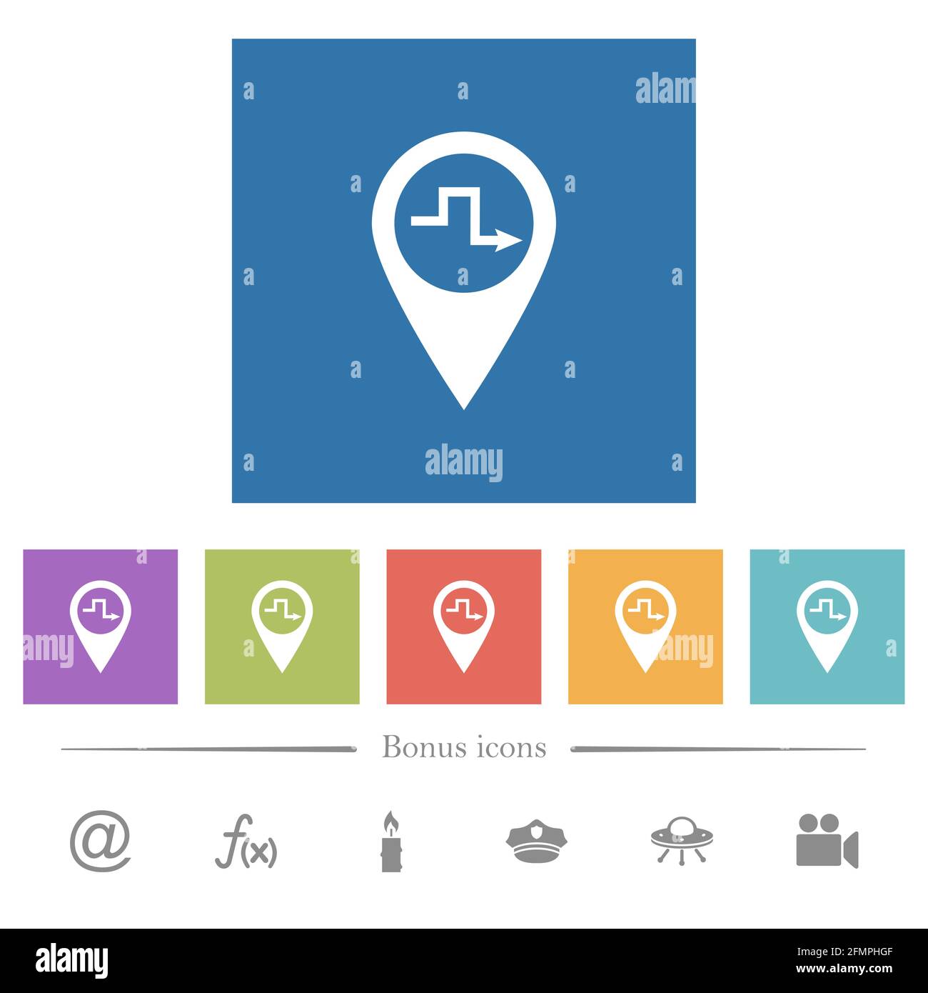 Route planning flat white icons in square backgrounds. 6 bonus icons ...
