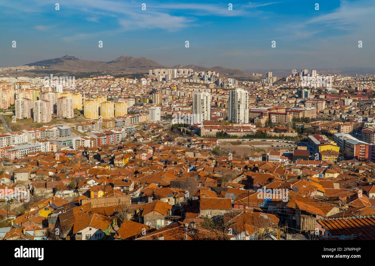 Aerial panoramic view of the cityscape of Ankara, Turkey seen from ...