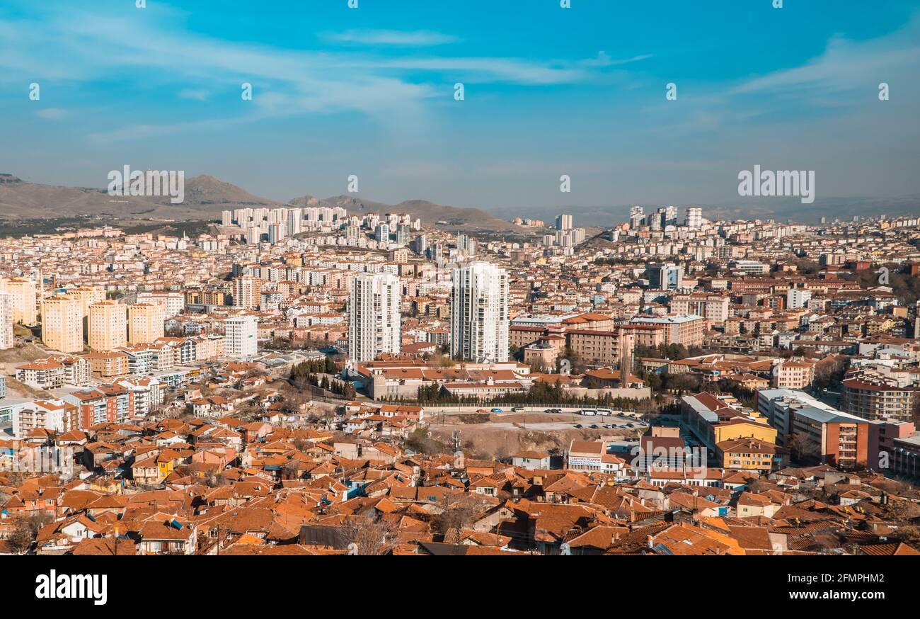 Aerial panoramic view of the cityscape of Ankara, Turkey seen from ...
