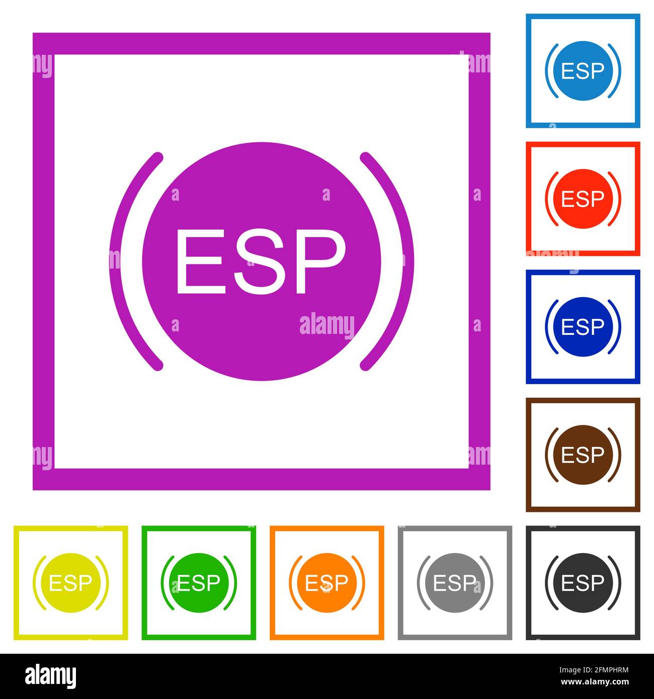 Car electronic stability program indicator flat color icons in square ...