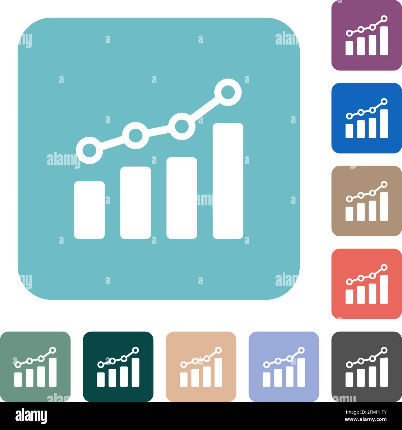 Bar graph with circles and lines white flat icons on color rounded ...