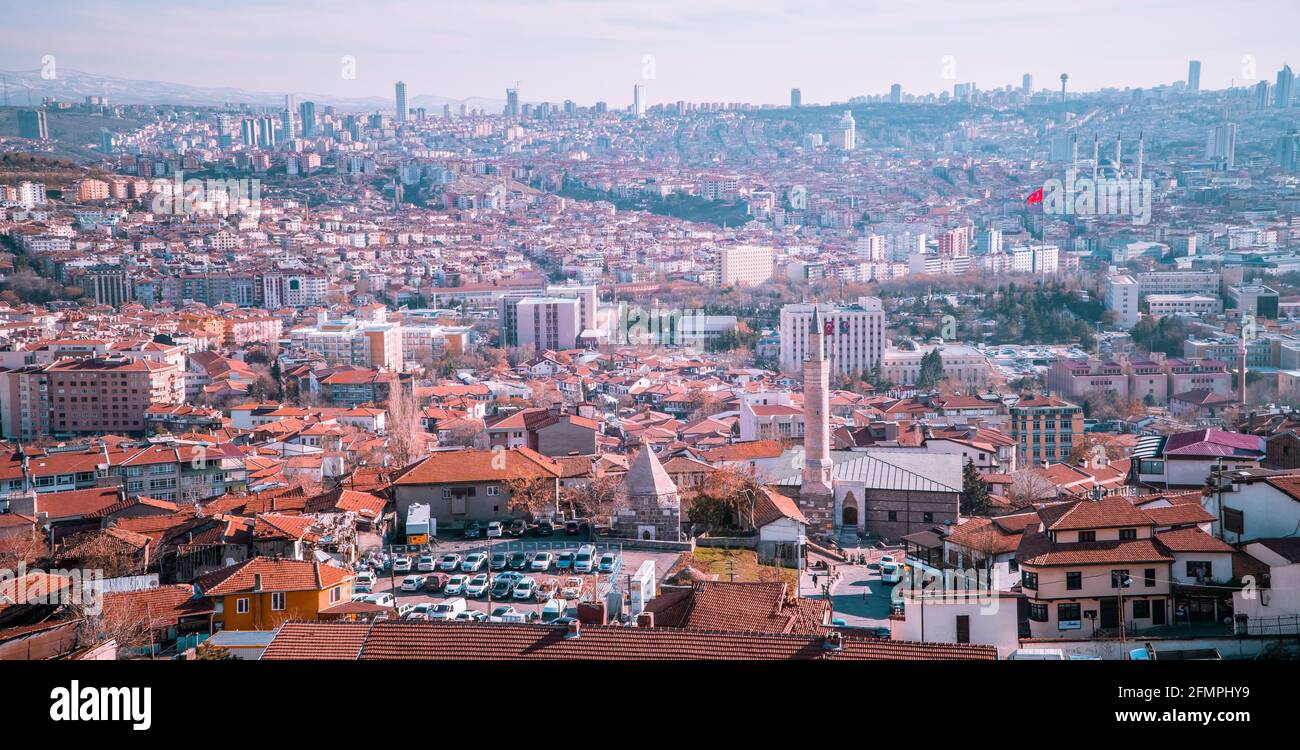 Aerial panoramic view of the cityscape of Ankara, Turkey seen from ...
