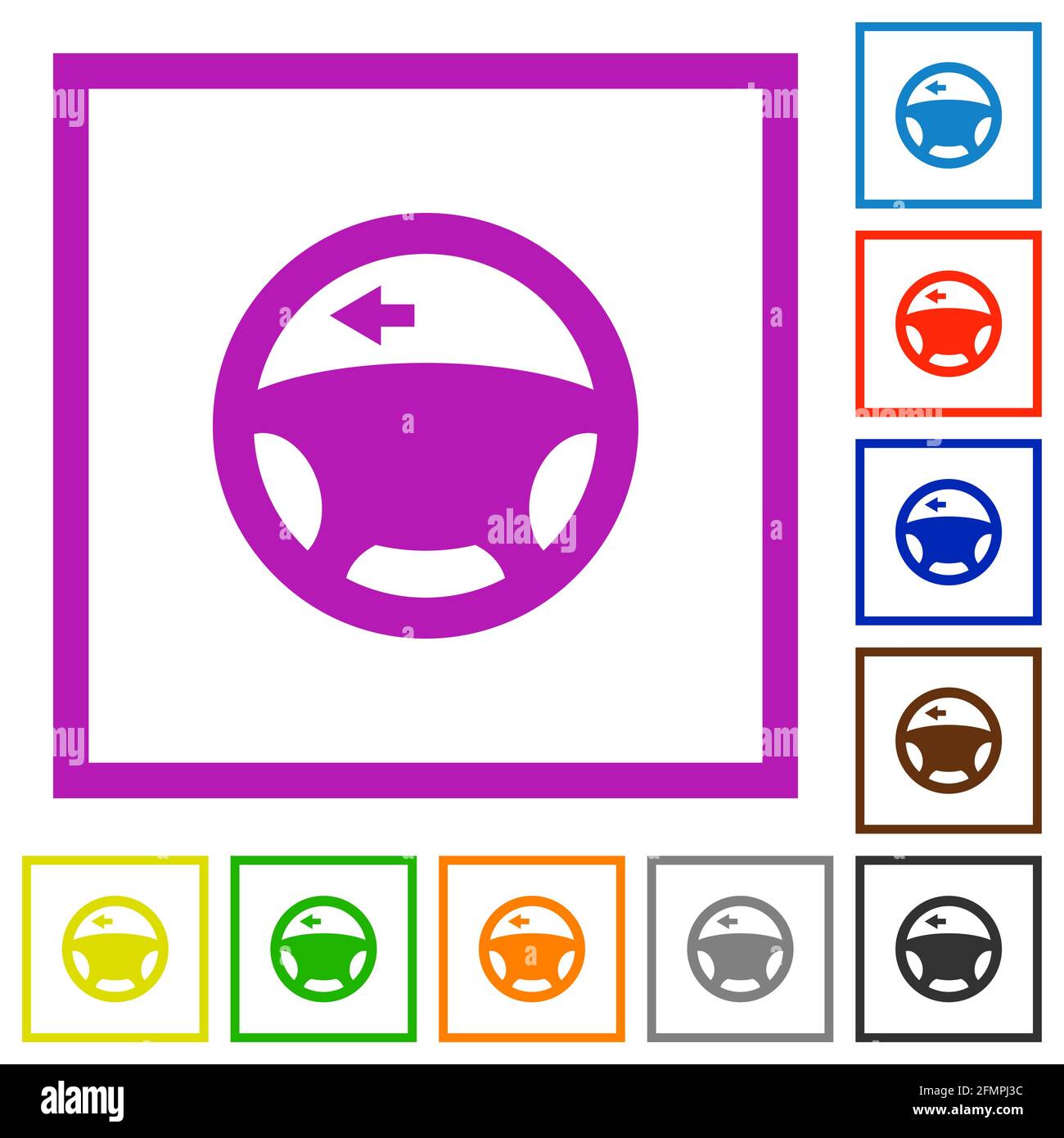 Car turn left signal dashboard light flat color icons in square frames ...