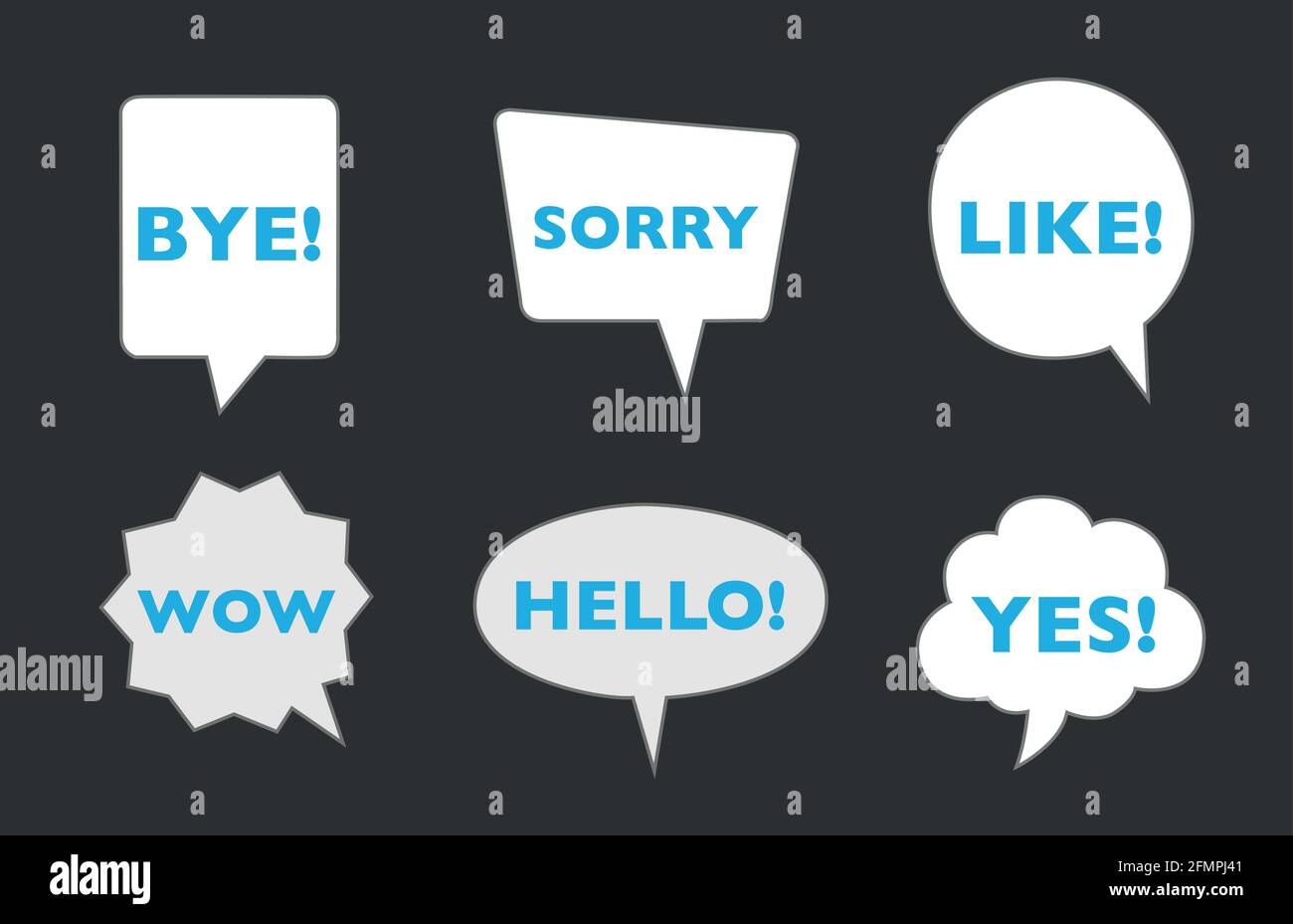 Various speech bubbles with words. Hand drawn set. Different shapes ...