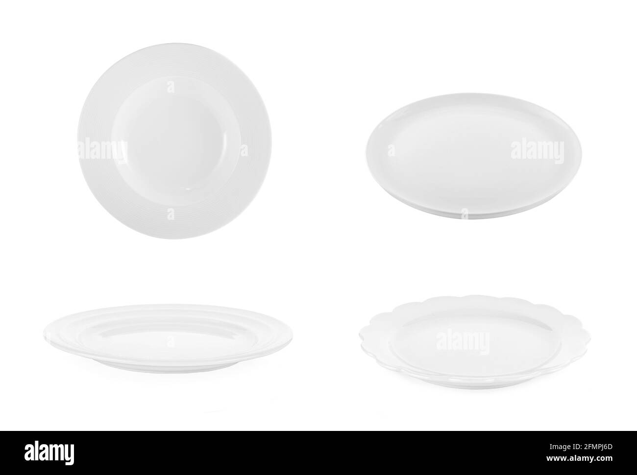 collection of ceramic white plate on white background Stock Photo - Alamy