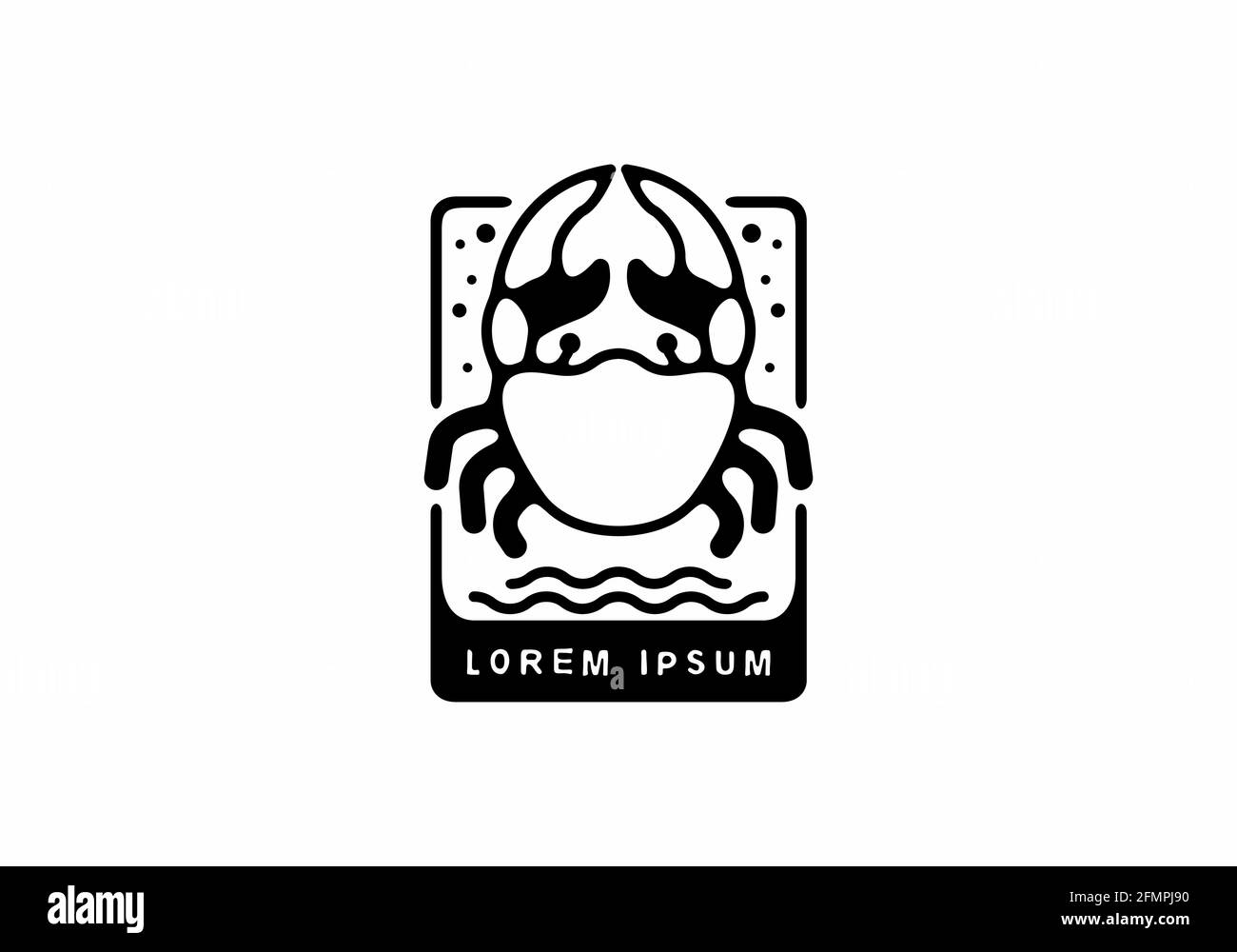 Black line art illustration of crab in rectangle shape design Stock ...