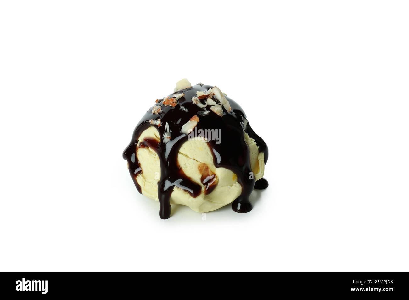 Ice cream ball with syrup isolated on white background Stock Photo - Alamy