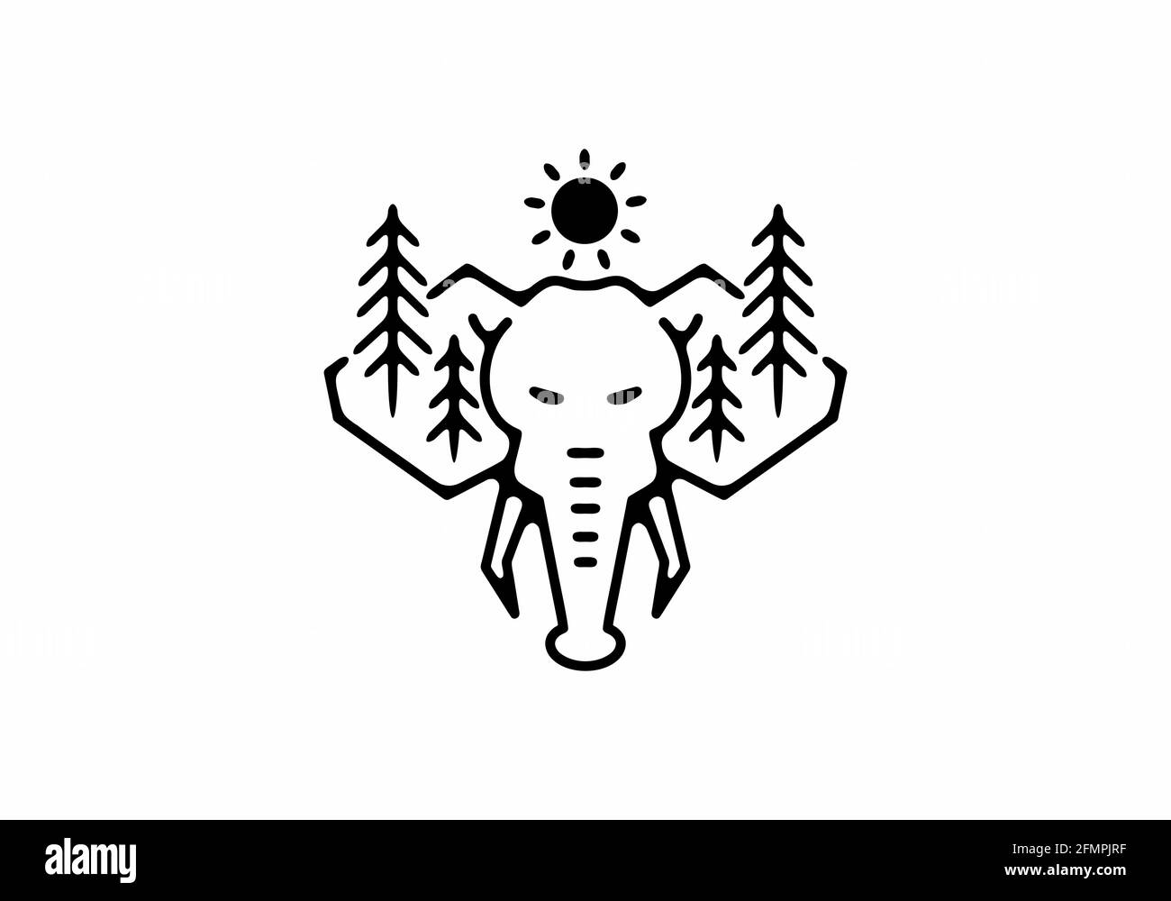 Black line art illustration of elephant head design Stock Vector Image ...