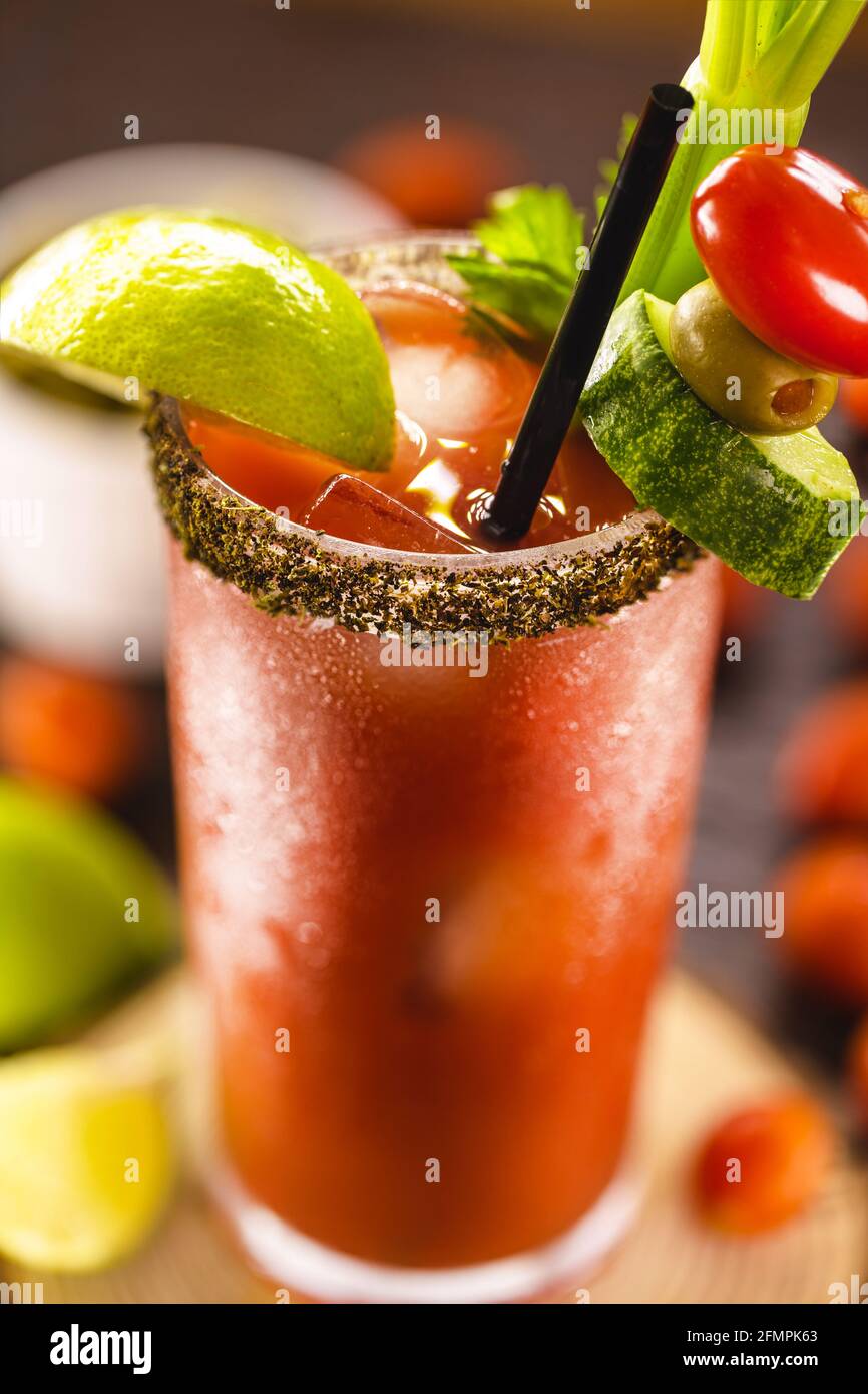 Canadian Caesar drink. Made with vodka, hot sauce and Worcestershire ...
