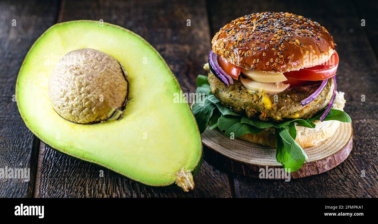vegan hamburger, without meat, snack based on avocado. Vegetarian ...