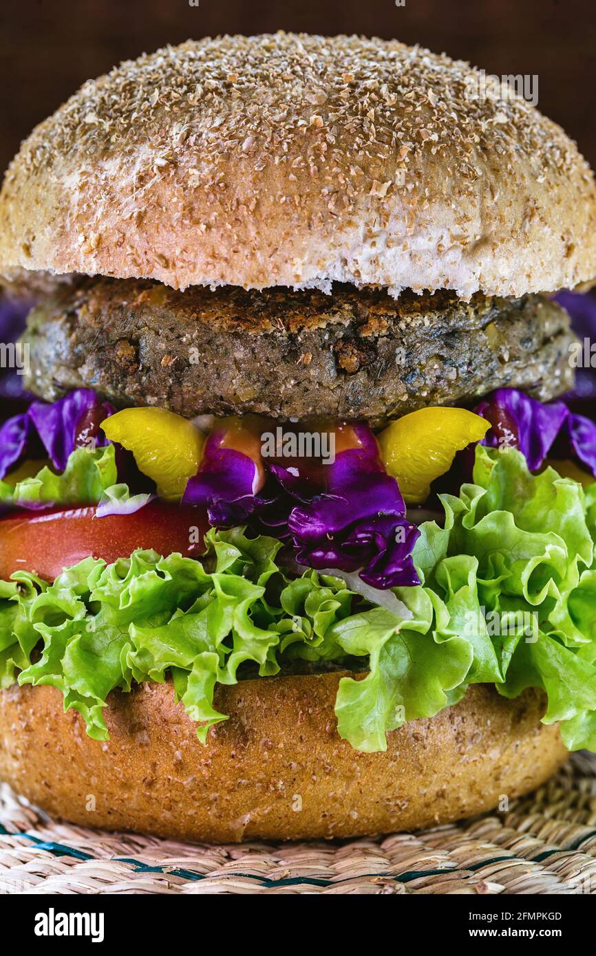 vegetable meat, meatless hamburger, bread without eggs or milk, 100% ...