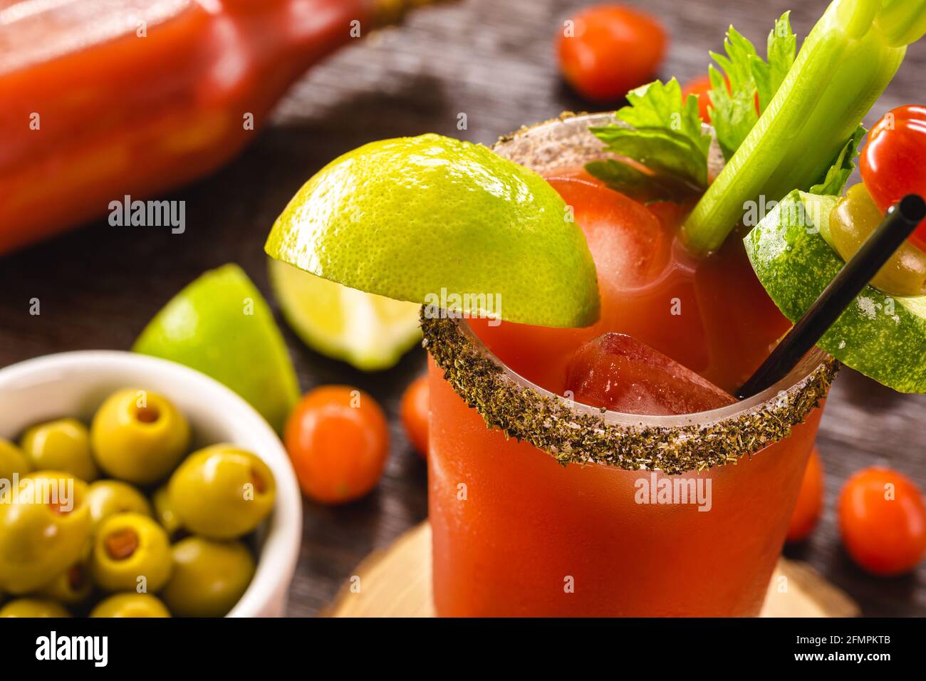 Canadian Caesar drink. Made with vodka, hot sauce and Worcestershire ...