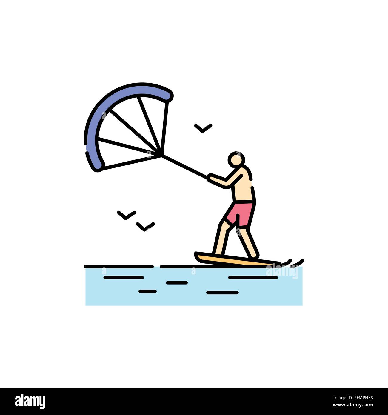 Kitesurfing color line icon. Isolated vector element. Outline pictogram ...