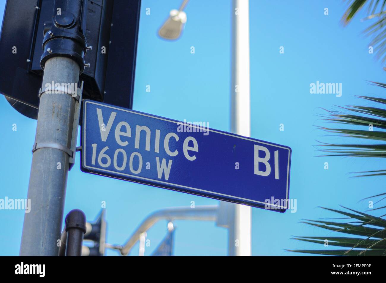 A street signboard of Venice Boulevard located in Los Angeles ...