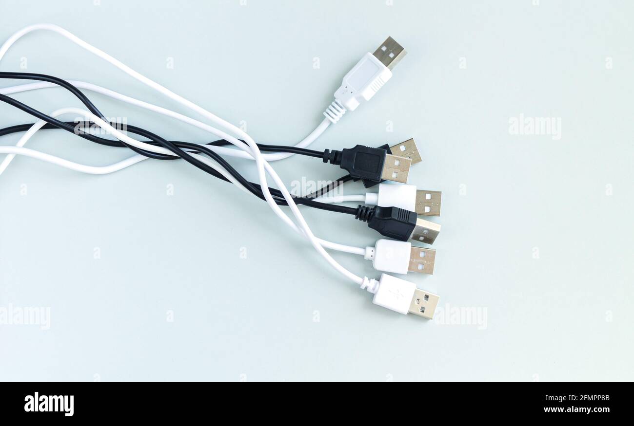 Bunch of different USB cables for charger or connection devices top ...