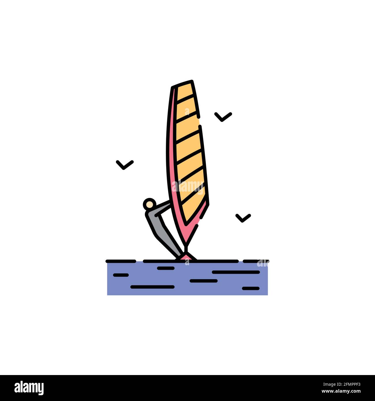 Windsurfing color line icon. Isolated vector element. Outline pictogram ...