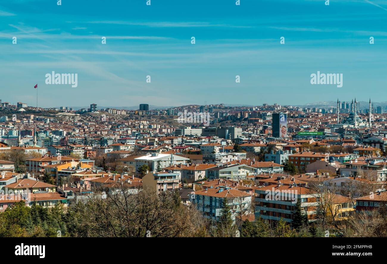 Ankara, Turkey - March 13, 2021 - panorama view of downtown Ankara seen ...