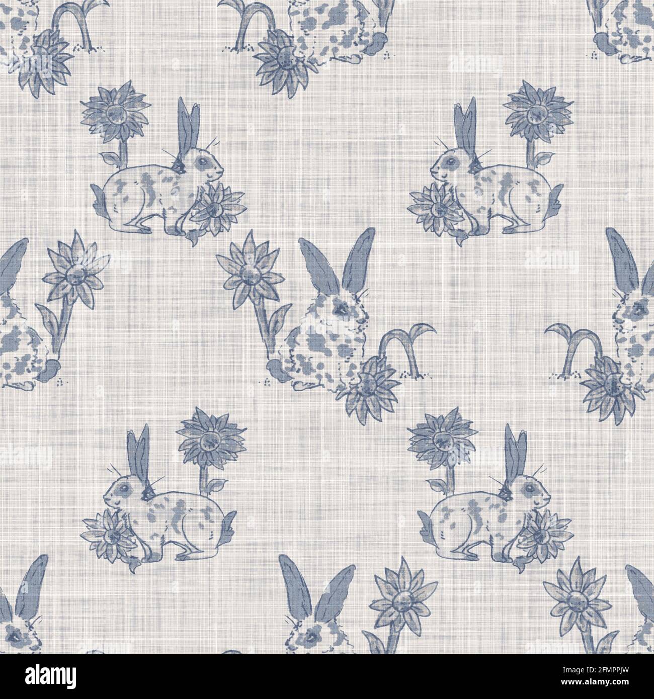 Watercolor cute spring rabbit motif background. Hand painted earthy ...