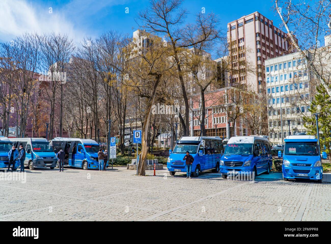 A bus station with blue Mercedes minibuses in Ankara, Turkey Stock ...