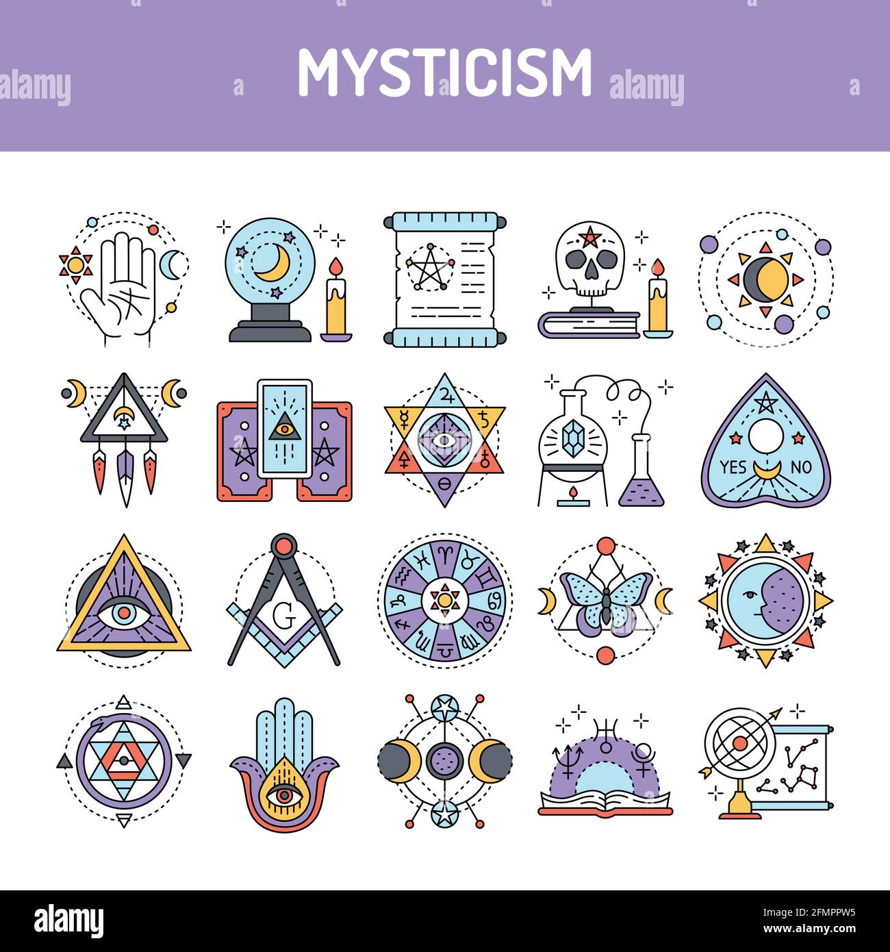 Mysticism line icons set. Isolated vector element. Outline pictograms ...