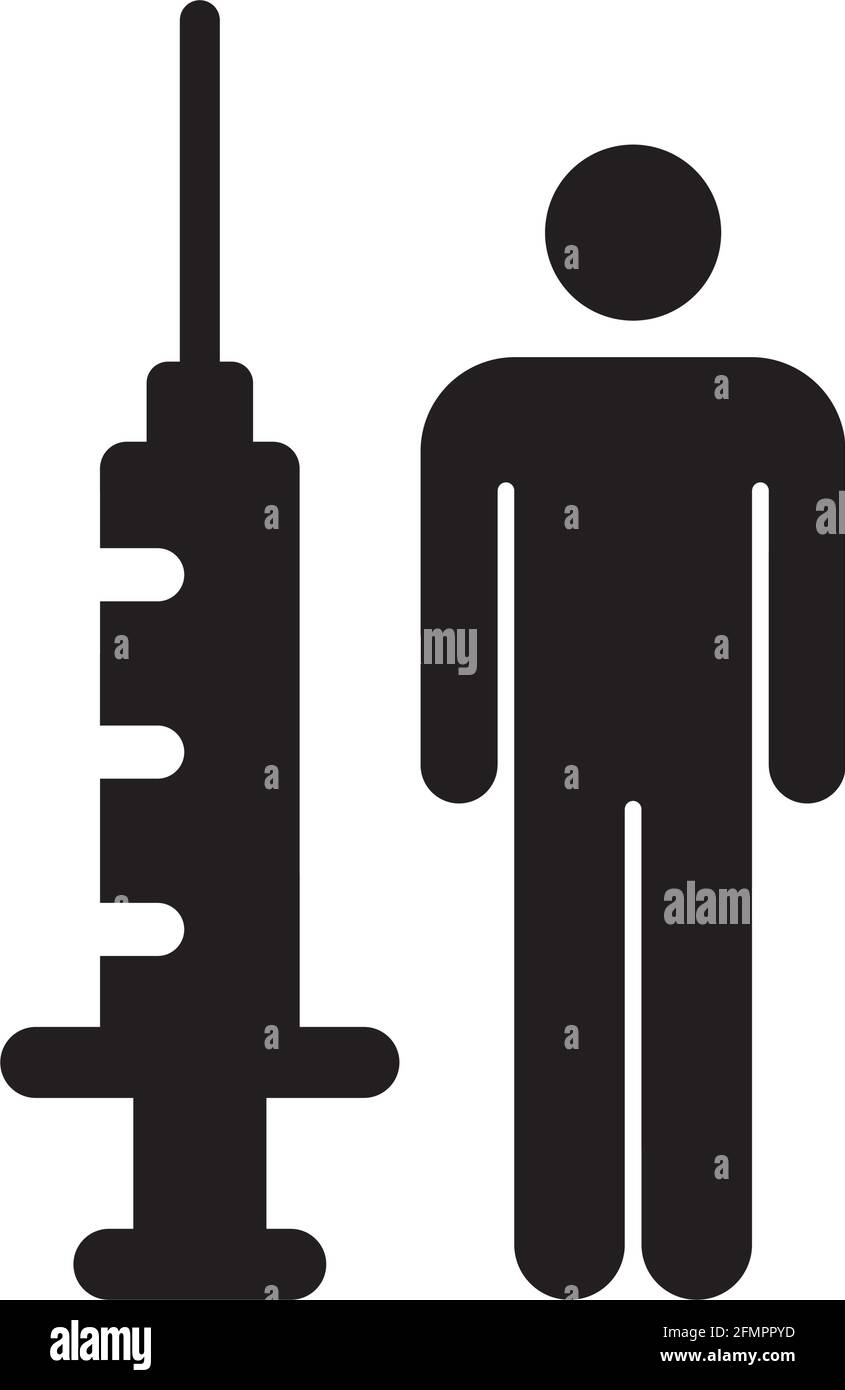 Vaccine icon vector with injection syringe male person symbol for ...
