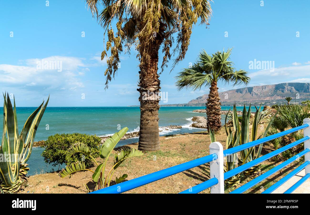 Landscape of Mediterranean sea from sicilian village Trappeto, province ...
