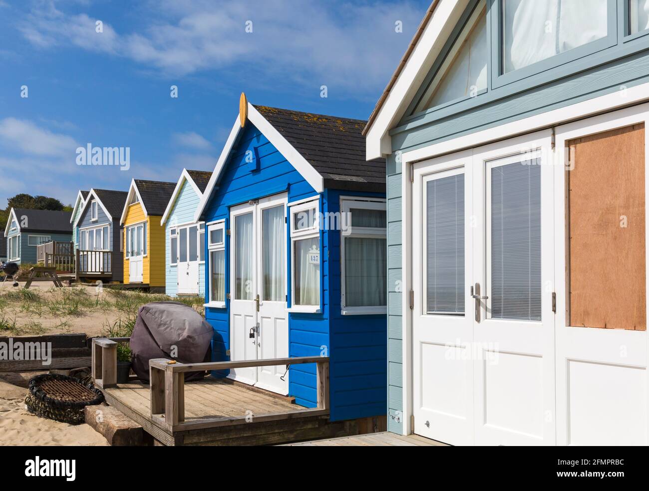 Beach huts at Hengistbury Head, Mudeford Spit, Christchurch, Dorset UK ...