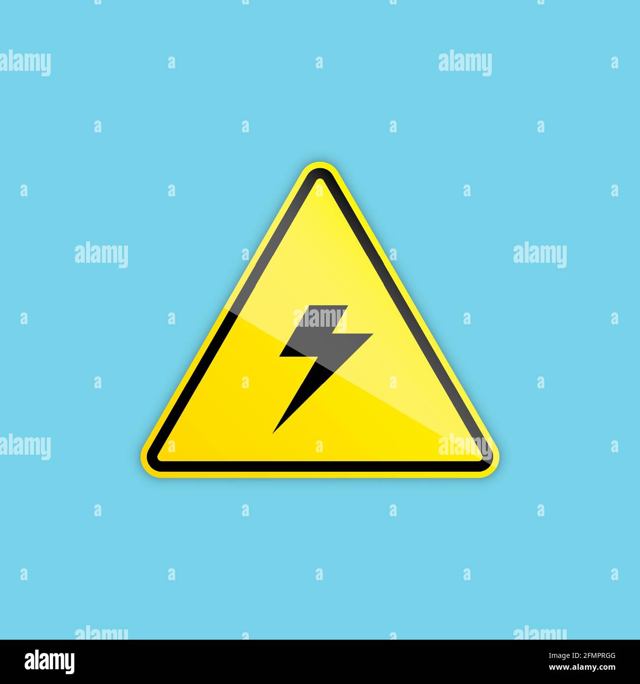 A warning sign of electricity has a triangular form and a lightning ...