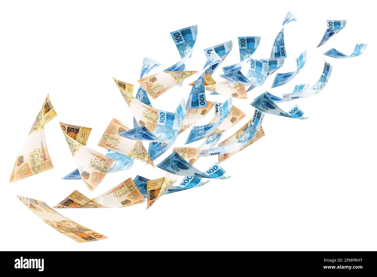 fifty-one hundred reais bank notes falling, money from Brazil on ...