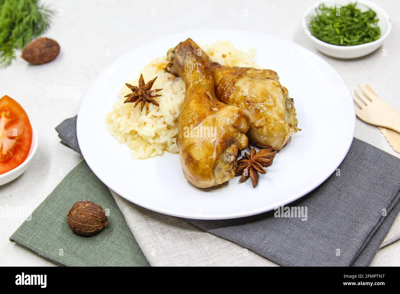 Appetizer chicken biryani in plate on white background. Traditional ...