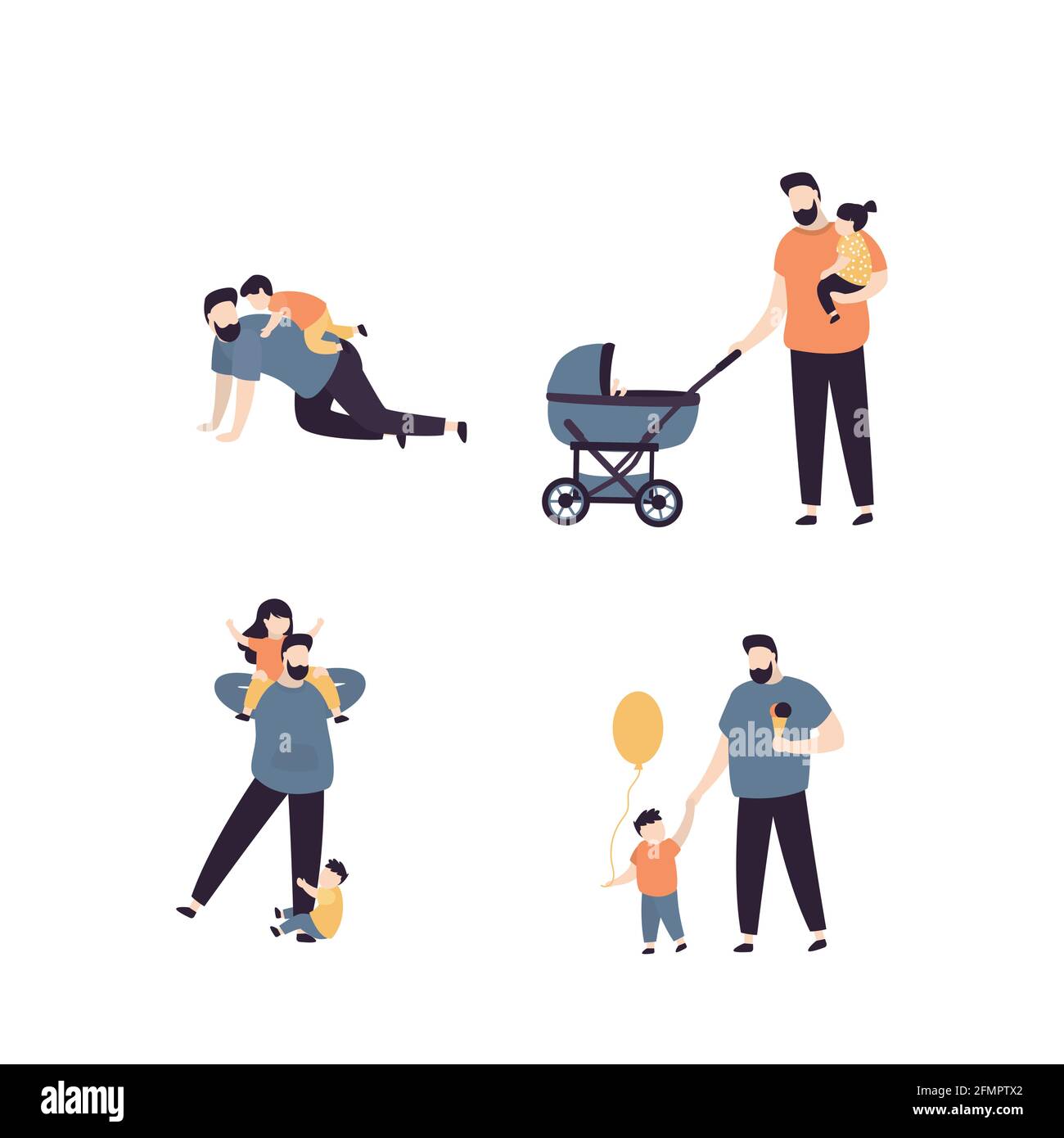 Collection of different activities with daddy. Handsome father have fun ...