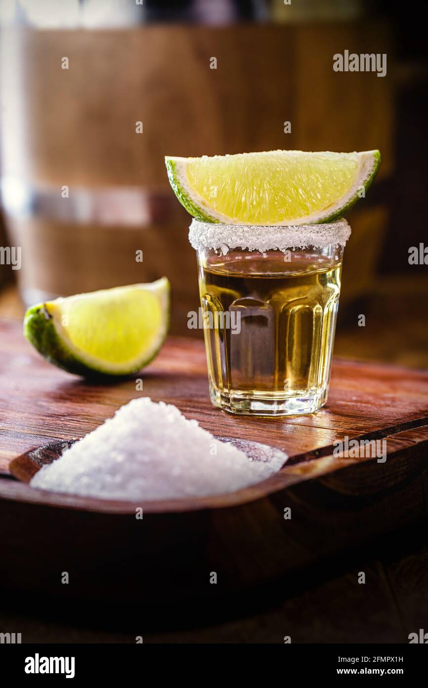 distilled blue agave drink called tequila, consumed with salt and lemon ...