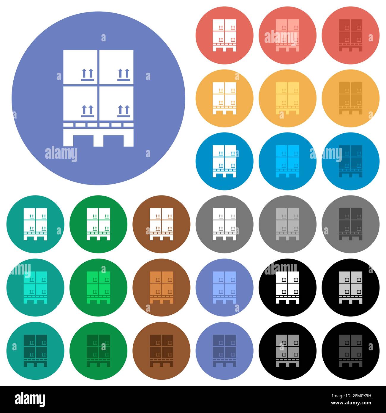 Pallet with boxes multi colored flat icons on round backgrounds ...