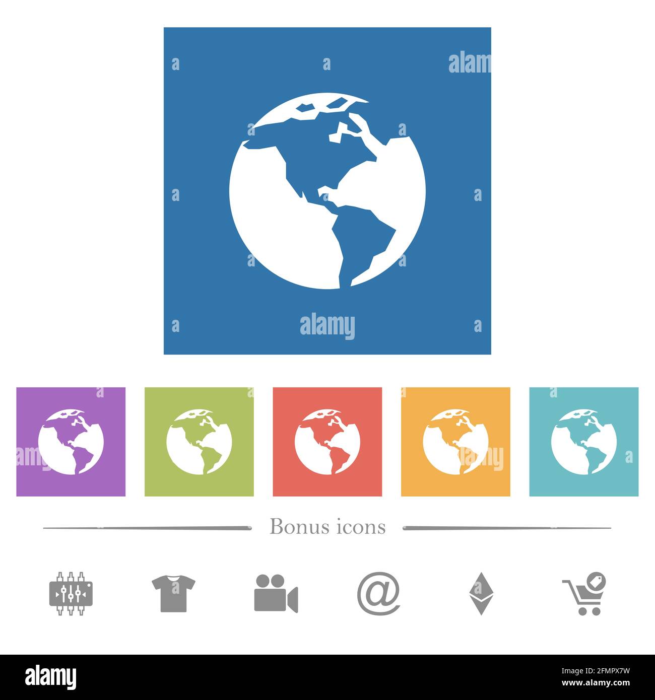 Earth flat white icons in square backgrounds. 6 bonus icons included ...