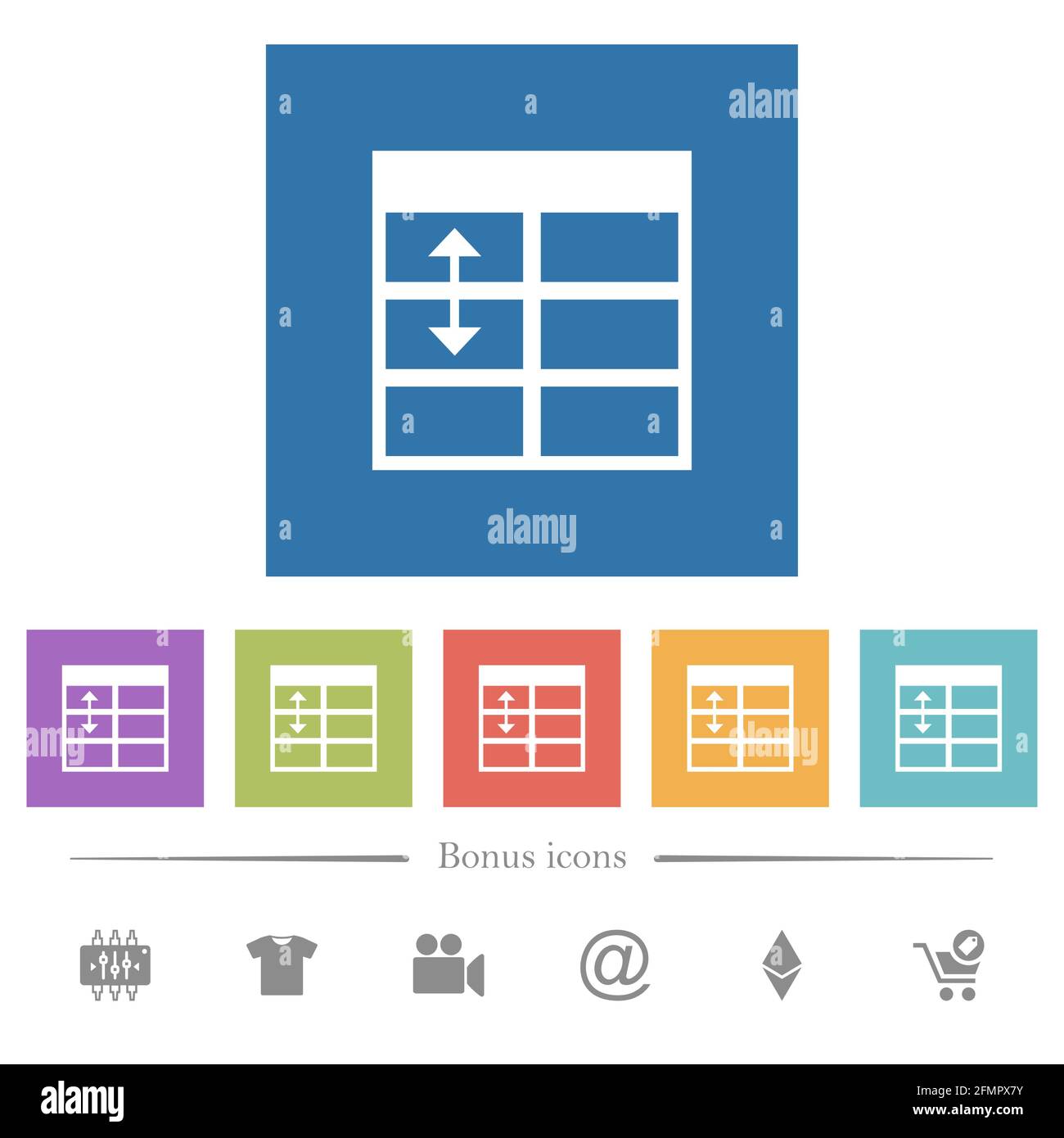 Spreadsheet adjust table row height flat white icons in square backgrounds. 6 bonus icons ...