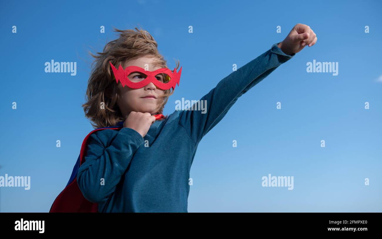 Superhero child boy concept for childhood, imagination and aspirations ...