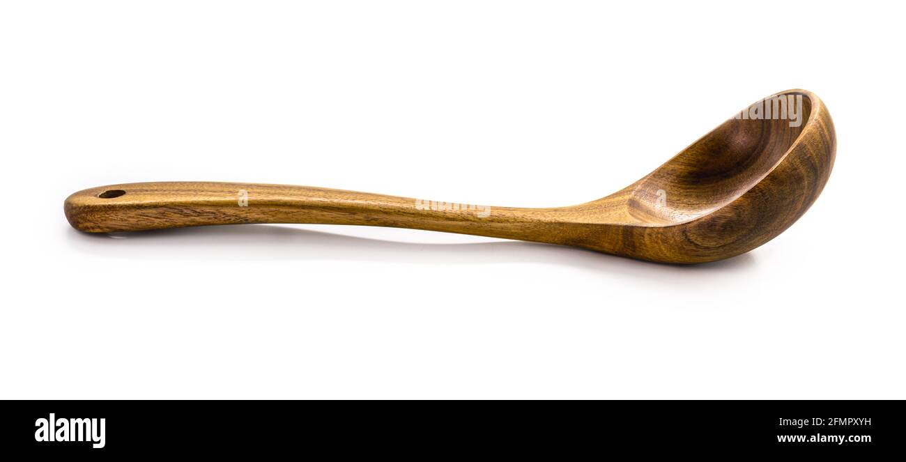 rustic wooden spoon, kitchen utensil on isolated white background Stock ...